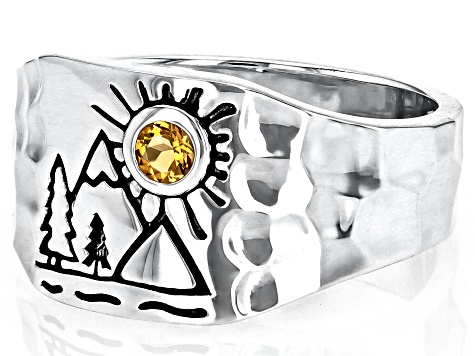 Yellow Citrine Hammered Sterling Silver Mountain Landscape Band Ring 0 ...