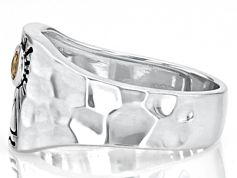 Yellow Citrine Hammered Sterling Silver Mountain Landscape Band Ring 0 ...