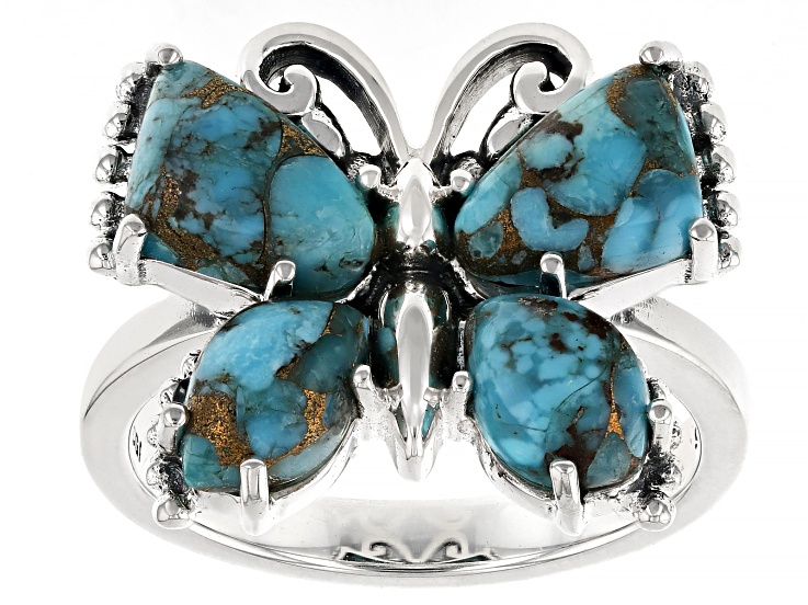 Blue Copper Turquoise Sterling Silver Butterfly Ring - SWW863 | JTV