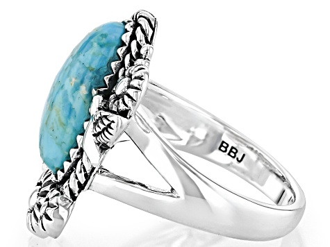 Blue Turquoise Oxidized Sterling Silver Cactus & Hummingbird Ring ...