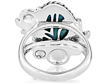 Blue Turquoise Oxidized Sterling Silver Cactus & Hummingbird Ring ...