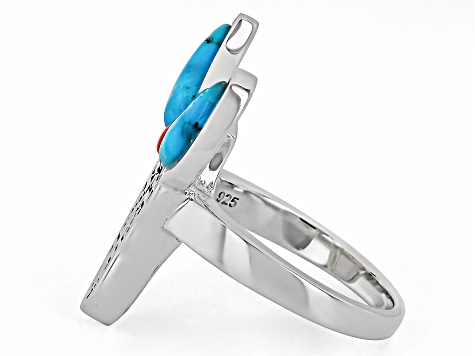 Composite Turquoise With Red Sponge Coral Sterling Silver Bull Ring ...