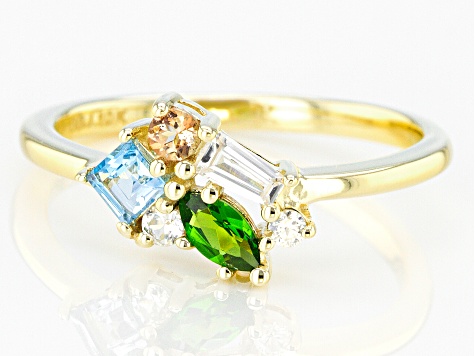 Mixed Gemstone 10k Yellow Gold Cluster Ring .56ctw - TCG079 | JTV