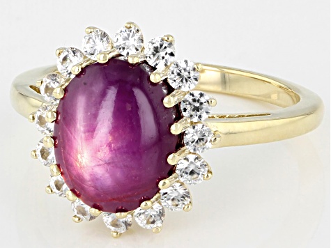 Red Indian Star Ruby With White Zircon 10k Yellow Gold Ring 5.81ctw ...