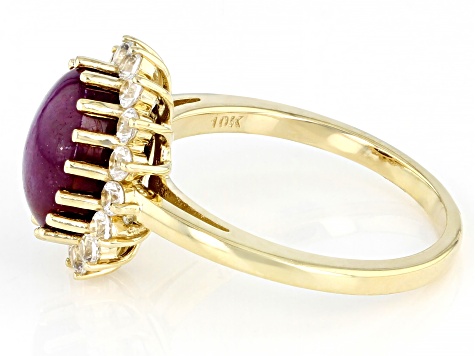 Red Indian Star Ruby With White Zircon 10k Yellow Gold Ring 5.81ctw ...