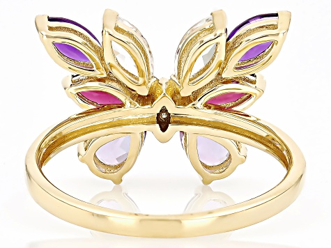 Pink Amethyst 10K Yellow Gold Butterfly Ring 2.01ctw