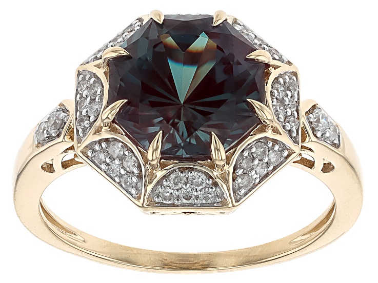 Lab Created Alexandrite And White Diamond 10k Yellow Gold Vintage ...