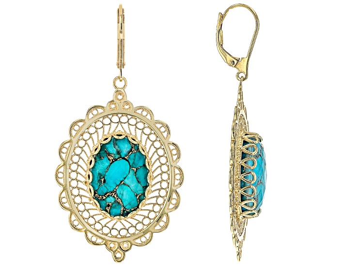 Turquoise Doublet 18k Yellow Gold Over Silver Dangle Earrings 18x13mm ...