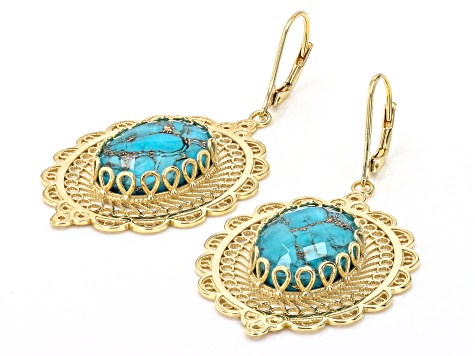 Turquoise Doublet 18k Yellow Gold Over Silver Dangle Earrings 18x13mm ...