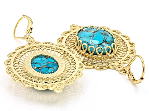 Turquoise Doublet 18k Yellow Gold Over Silver Dangle Earrings 18x13mm ...