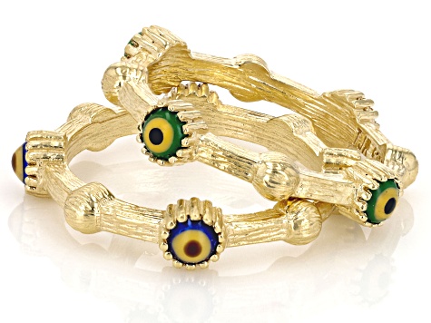 Multi-Color Enamel Set of Two 18k Yellow Gold Over Sterling Silver Evil ...