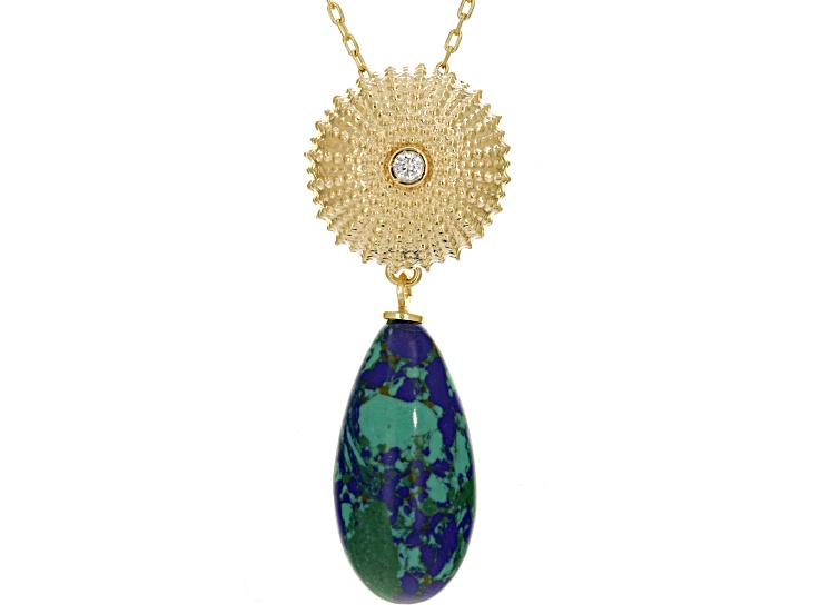 Azurmalachite Simulant With Cubic Zirconia 18K Yellow Gold Over ...
