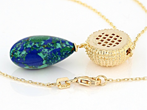 Azurmalachite Simulant With Cubic Zirconia 18K Yellow Gold Over ...