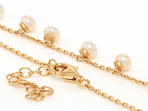 6mm Cultured Freshwater Pearl 18K Gold Over Sterling Silver Station Necklace - TRK584 | JTV