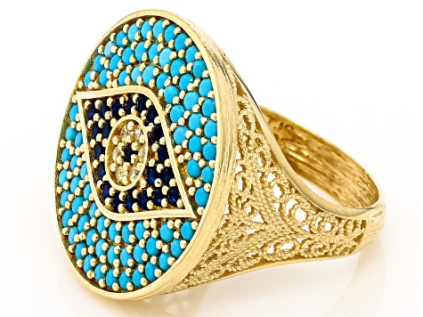 Multi-Color Crystal 18K Gold Over Sterling Silver Evil Eye Ring ...