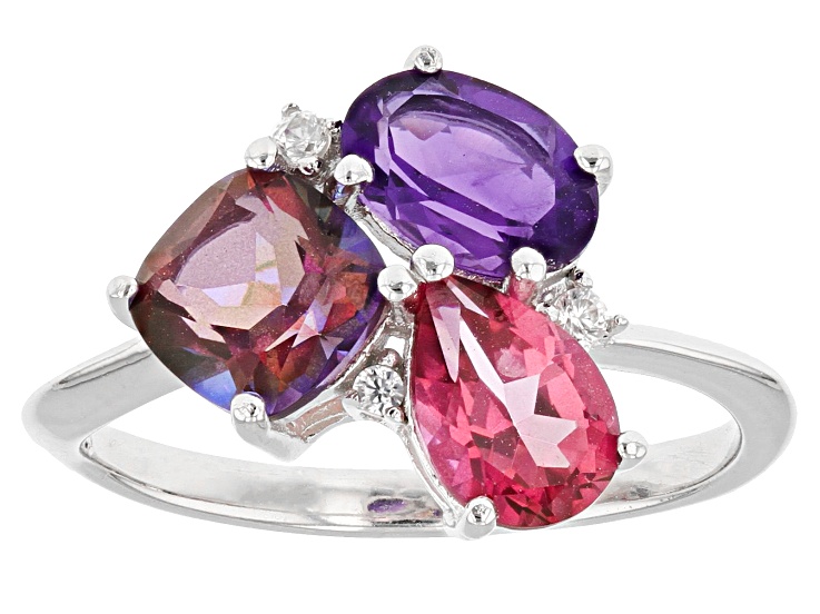 Multi-Color Quartz with Multi-Gemstone Rhodium Over Sterling Silver ...