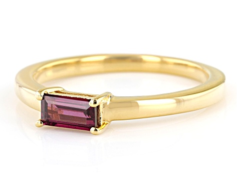 Raspberry Rhodolite 18k Yellow Gold Over Sterling Silver Solitaire Ring ...