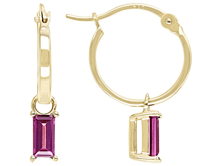 Raspberry Rhodolite 18k Yellow Gold Over Sterling Silver Dangle Hoop ...