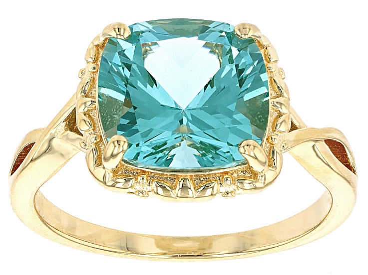 Green Lab Created Spinel 18K Yellow Gold Over Sterling Silver Ring 3.74ct