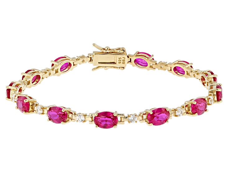 Red Lab Created Ruby 18k Yellow Gold Over Sterling Silver Bracelet 10.71ctw - WIG311 | JTV