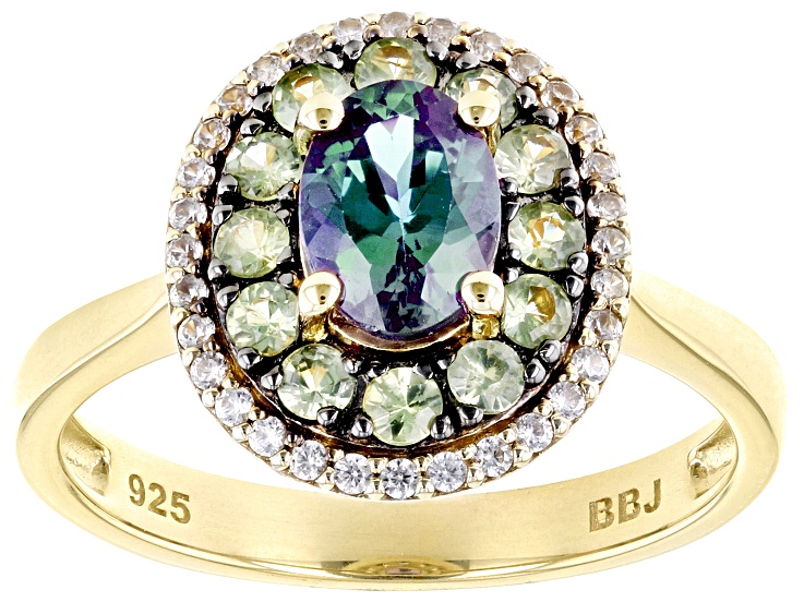 Blue Lab Created Alexandrite 18k Yellow Gold Over Sterling Silver Ring ...
