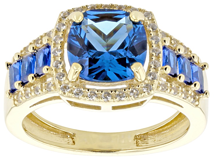 Blue Lab Created Spinel With Lab White Sapphire 18k Yellow Gold Over ...