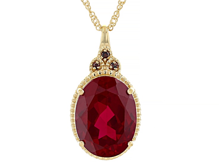 Lab Ruby with Red Diamonds 18k Yellow Gold over Sterling Silver Pendant ...