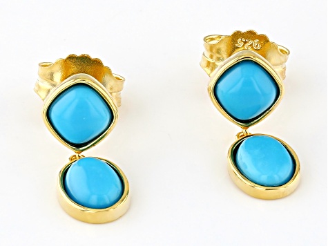 Jtv Sleeping Beauty Turquoise 18K Yellow Gold Over Sterling Silver Earrings