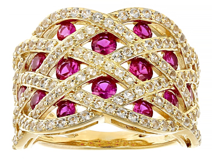 Lab Created Ruby With White Lab Created Sapphire 18k Yellow Gold Over ...