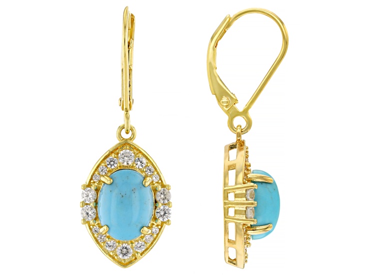 Blue Turquoise With White Zircon 18k Yellow Gold Over Sterling Silver ...