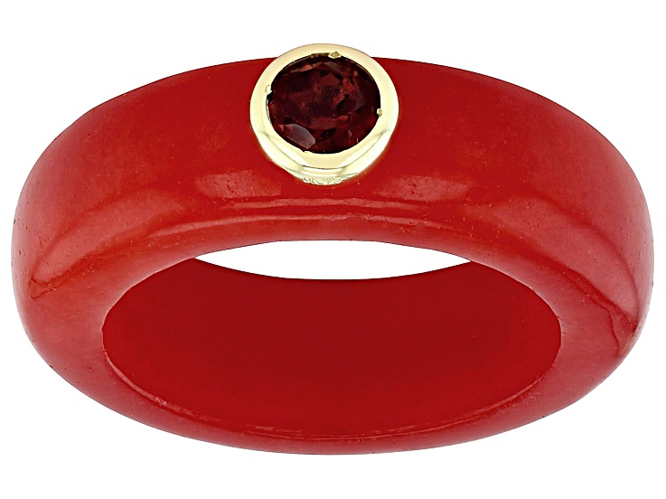 Red Jadeite With Red Garnet 18k Yellow Gold Over Sterling Silver Ring 0 ...