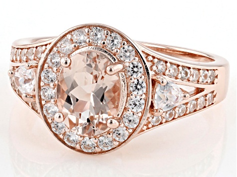 Morganite With White Zircon 18k Rose Gold Over Sterling Silver Ring 1 ...