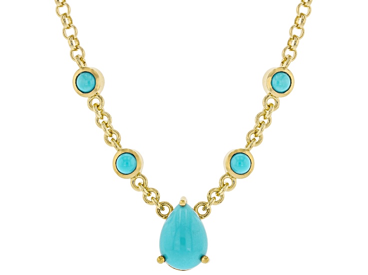 Blue Sleeping Beauty Turquoise 18k Yellow Gold Over Sterling Silver ...
