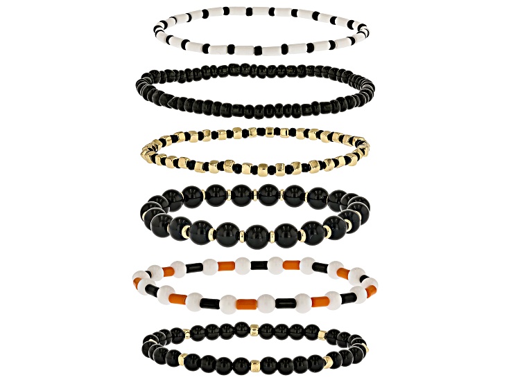 Multi-Color Acrylic & Plastic Bead Gold Tone Halloween Stretch Bracelet ...