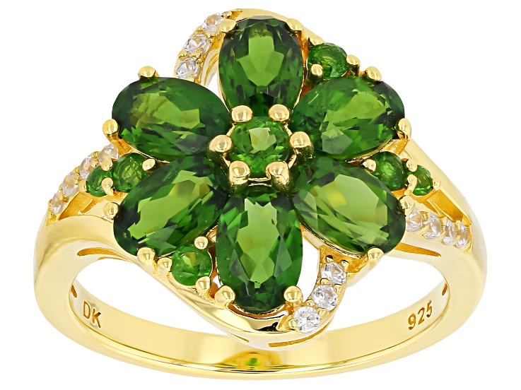 Green Chrome Diopside with White Zircon 18K Yellow Gold Over Silver ...