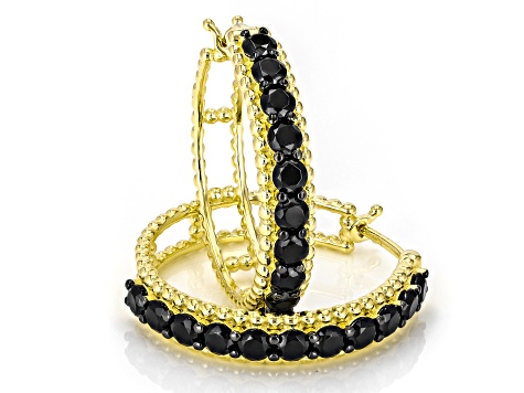 Black Spinel 18k Yellow Gold Over Sterling Silver Hoop Earrings 3.08ctw ...