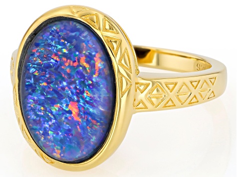 14x10mm Multi-Color Australian Opal Triplet 18K Yellow Gold Over ...