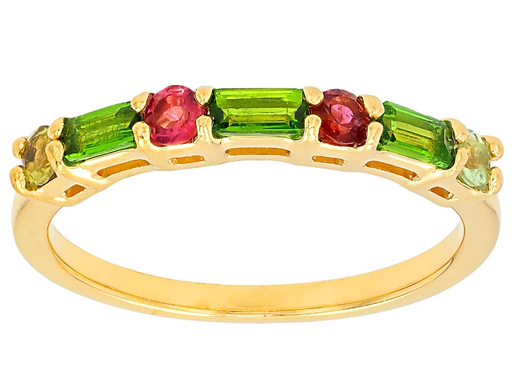Green Chrome Diopside with Multi Color Tourmaline 18k Yellow Gold Over ...