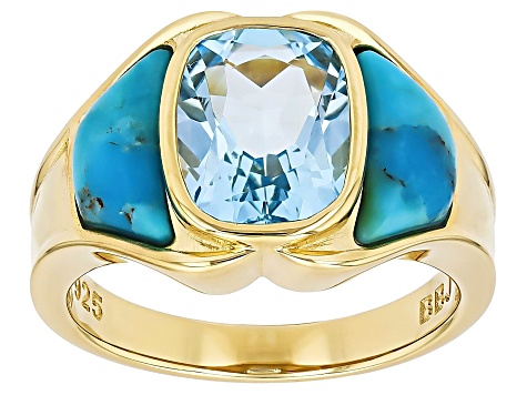 Blue Composite Turquoise With Sky Blue Topaz 18k Yellow Gold Over ...