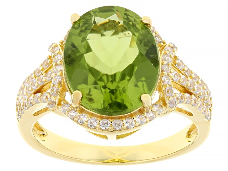 Peridot With White Zircon 18k Yellow Gold Over Sterling Silver Ring 6 ...