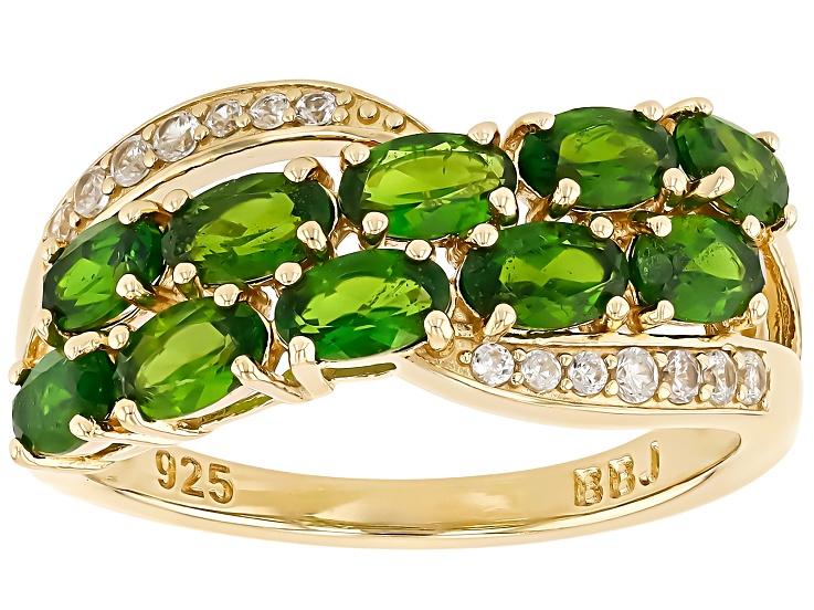 Chrome Diopside With White Zircon 18k Yellow Gold Over Sterling Silver