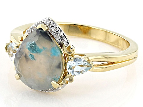 Aquadite® With Aquamarine & White Zircon 18k Yellow Gold Over Sterling ...