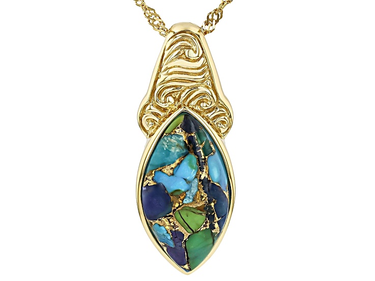 Multi-Color Mohave Composite Turquoise 18k Yellow Gold Over Sterling ...