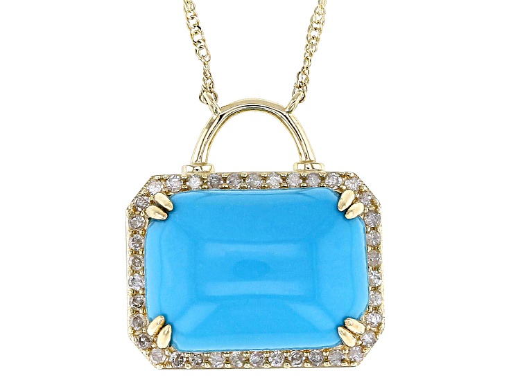 Blue Sleeping Beauty Turquoise With White Diamond 10k Yellow gold ...