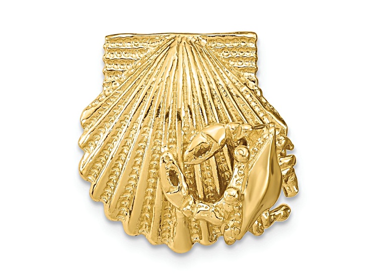 14K Yellow Gold Textured Scallop Shell with Crab Slide - 1112RA | JTV