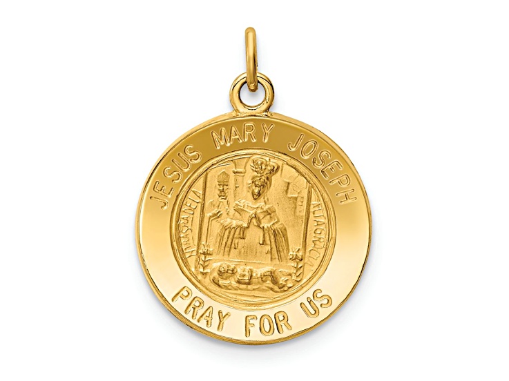 14k Yellow Gold Satin Jesus, Mary, Joseph Medal Charm - 116VYA | JTV