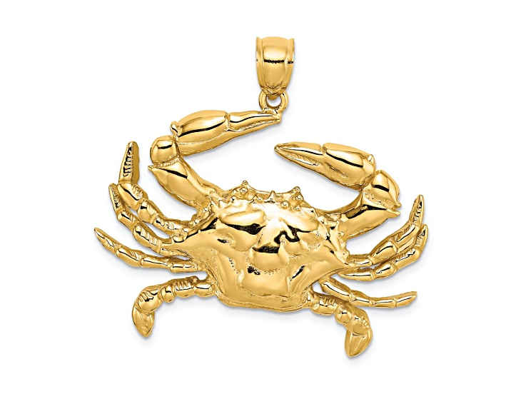 14k Yellow Gold Textured Blue Crab Charm - 118V1A | JTV
