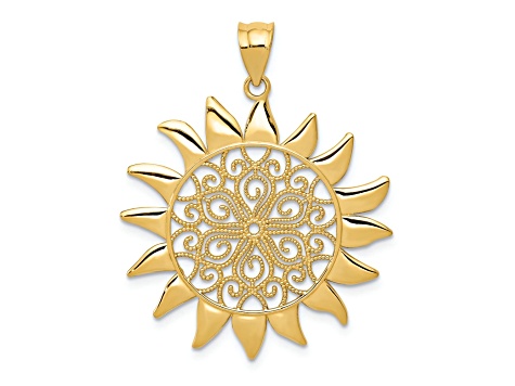14k Yellow Gold Textured Filigree Sun Pendant - 11CWZA | JTV