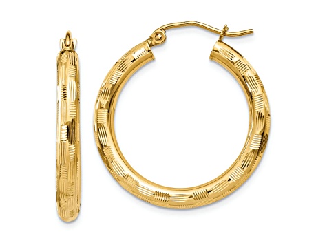 14k Yellow Gold Diamond-Cut 1" Hoop Earrings - 11DSBA | JTV
