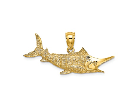 14k Yellow Gold 2D Textured Marlin Fish Charm - 11F58A | JTV
